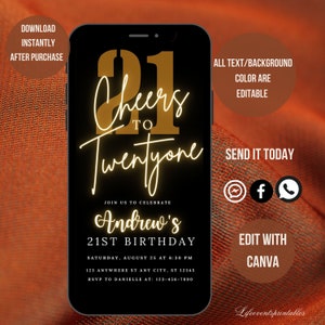 Digital Twenty One 21st Birthday Invitation Template 21th Electronic ...