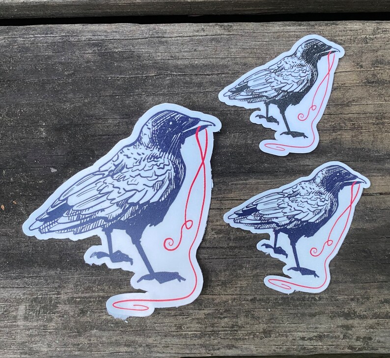 Crow With String Matte Vinyl Sticker || Original Illustration || Water ...
