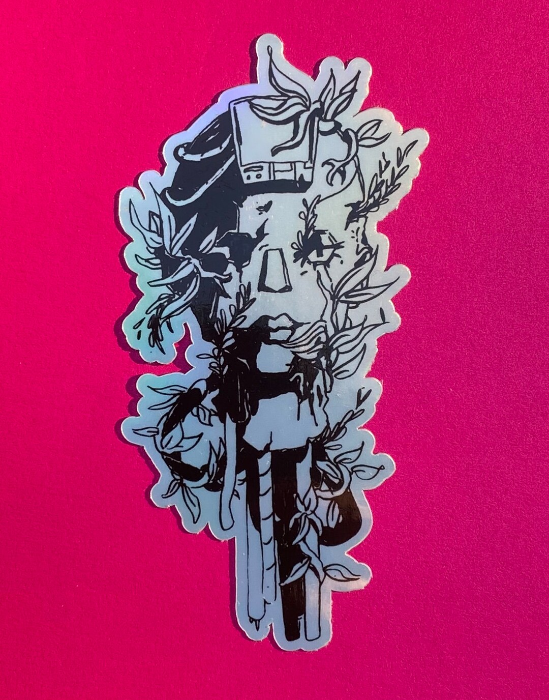 Holographic Broken Robot Head Sticker Decay Nature Dystopian Androids ...