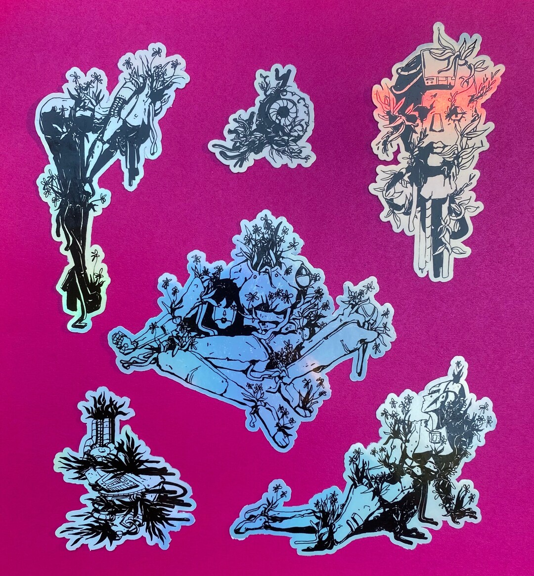 6 Holographic Broken Robot Stickers || Decay Nature Dystopian Androids ...