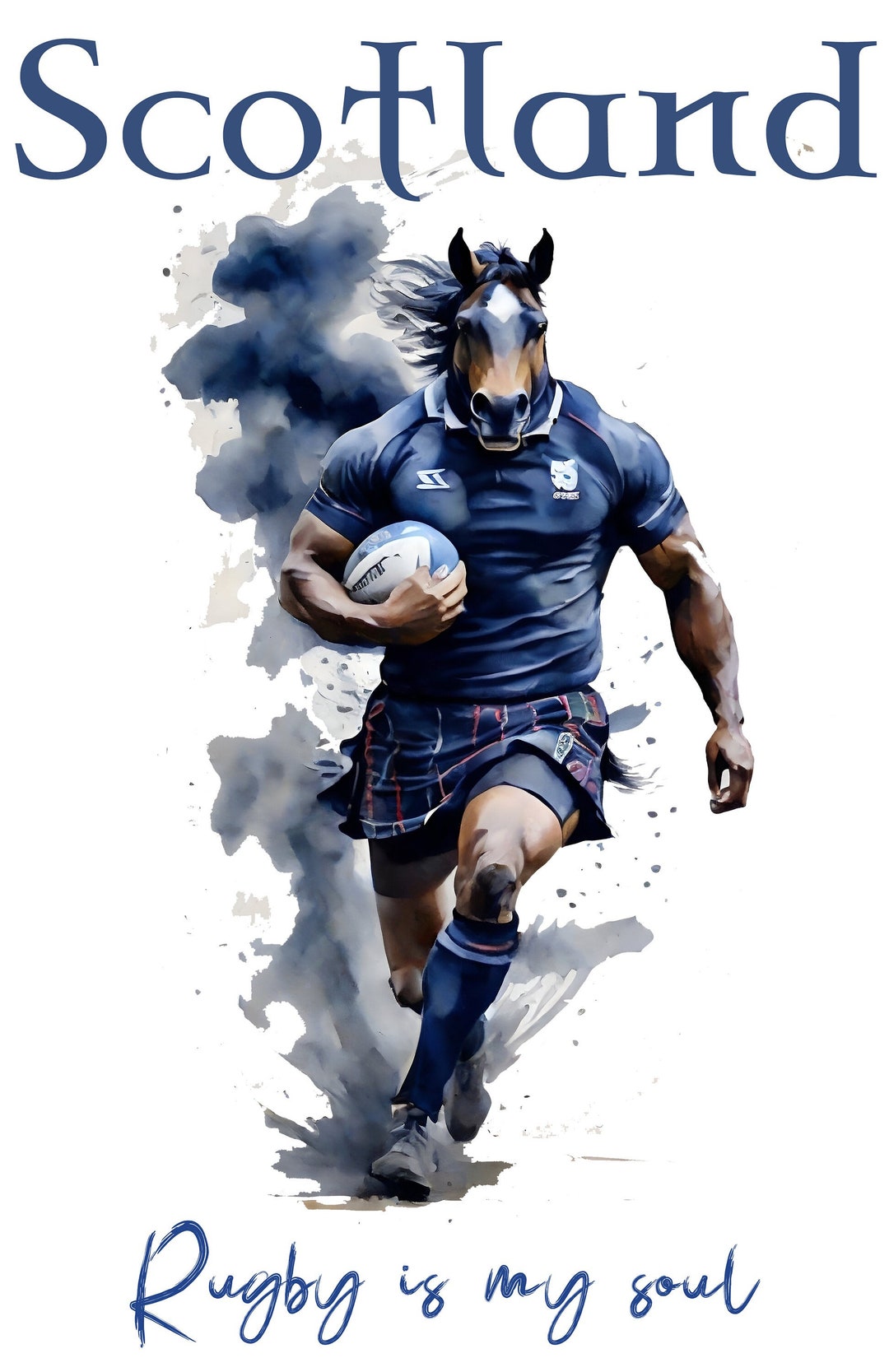 Scotland Rugby T-shirt, Cotton Designer Watercolour T Shirt, Scottish ...