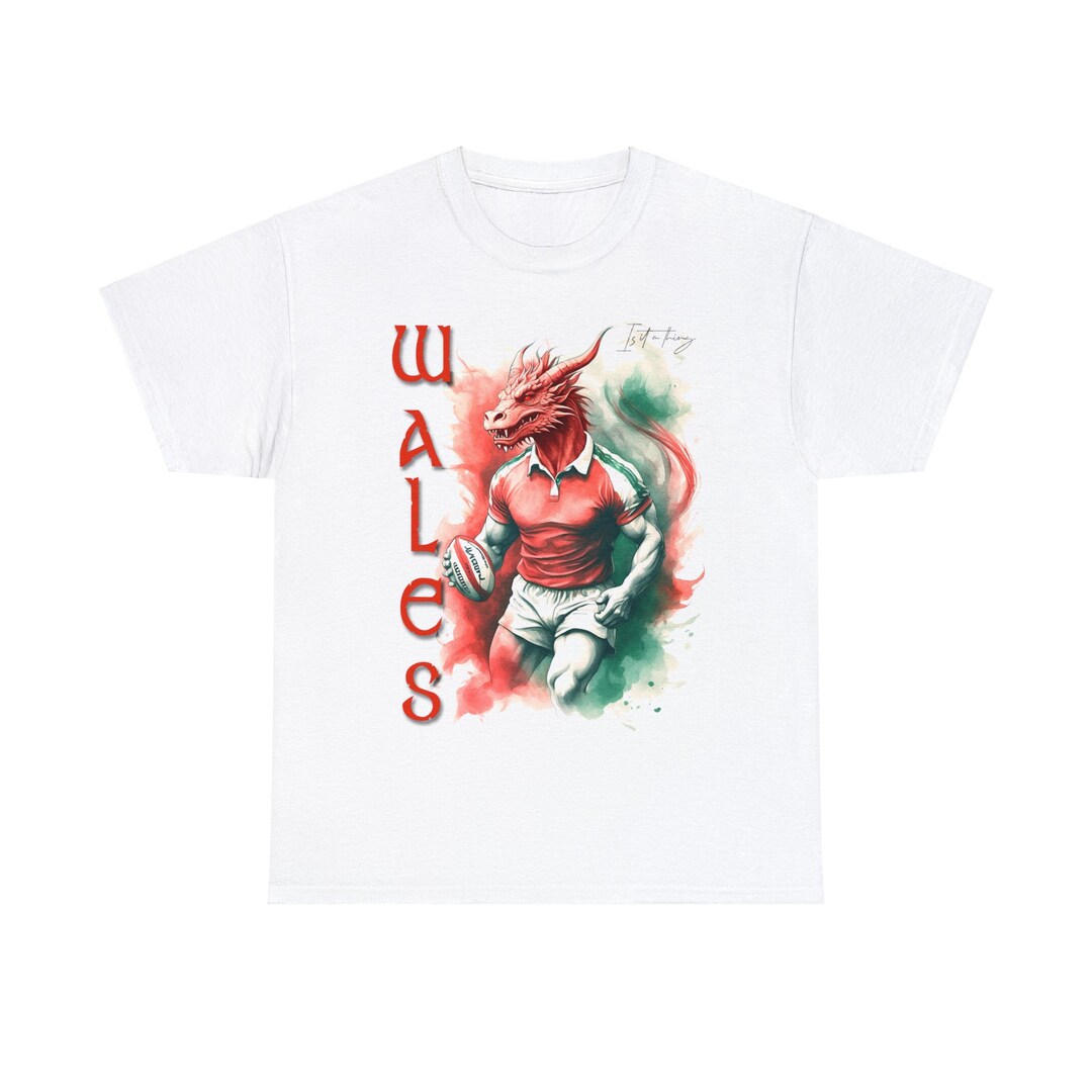 Wales Rugby T-shirt Cotton Artist Designer Watercolour T Shirt, Cymru ...
