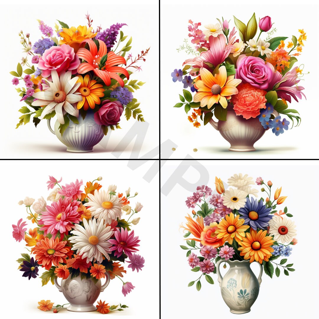 Flower Vase Clipart, Bouquet, 12 Unique High Quality Pngs, Digital ...