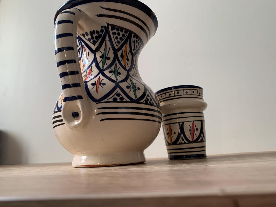 Handcrafted Moroccan Terracotta Jug and Cup Set - Authentic Pottery by ...