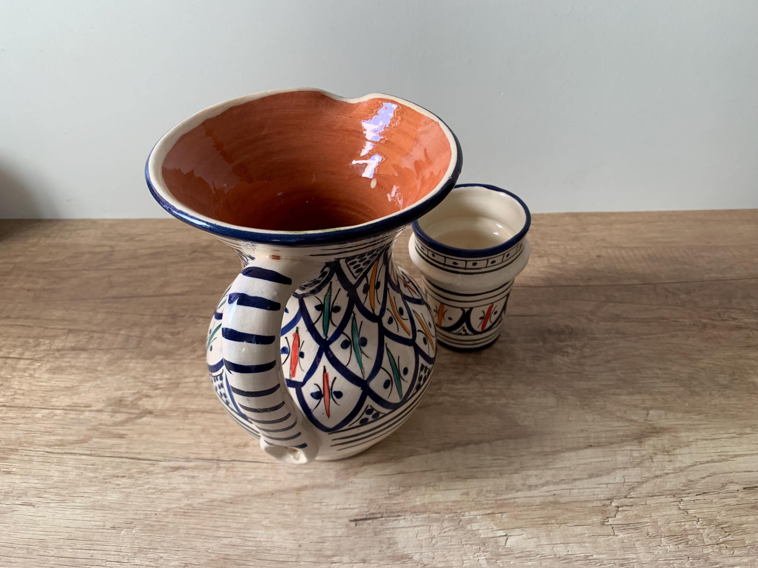 Handcrafted Moroccan Terracotta Jug and Cup Set - Authentic Pottery by ...