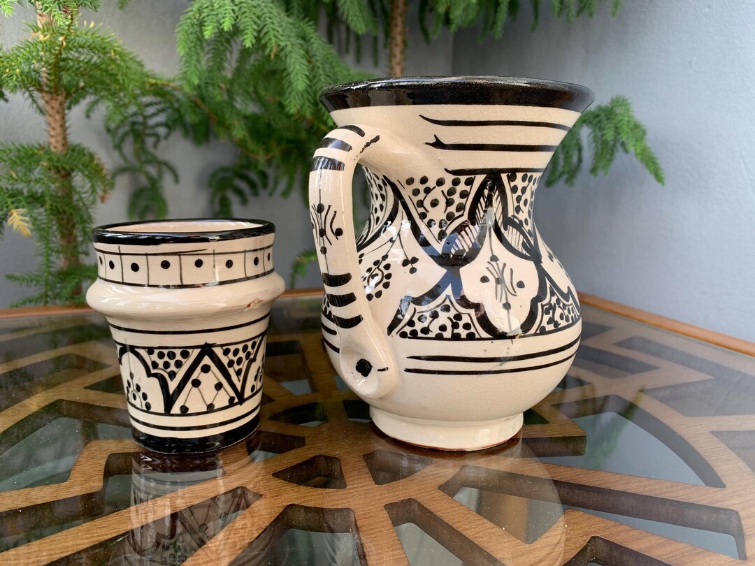 Authentic Moroccan Ceramic Terracotta Jug and Cup - Handmade & Hand ...