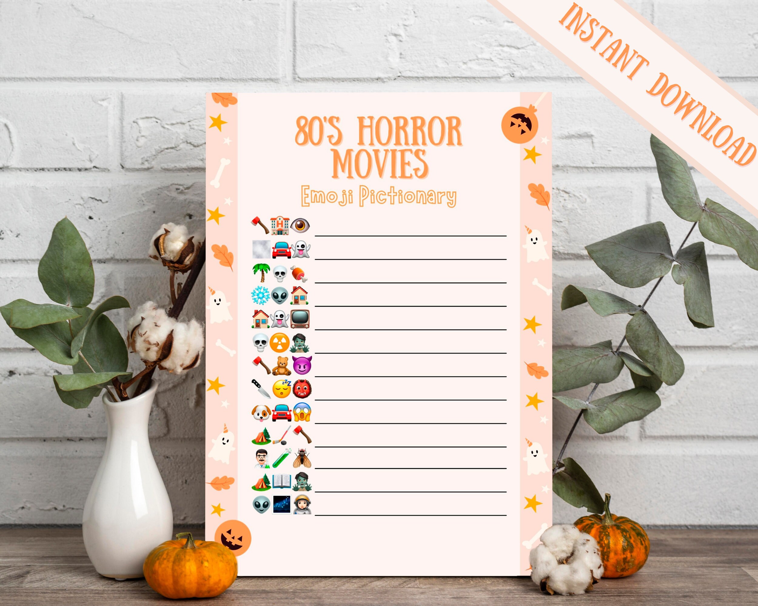 80's Horror Movies Emoji Game, Printable Halloween Game, Adult Party ...