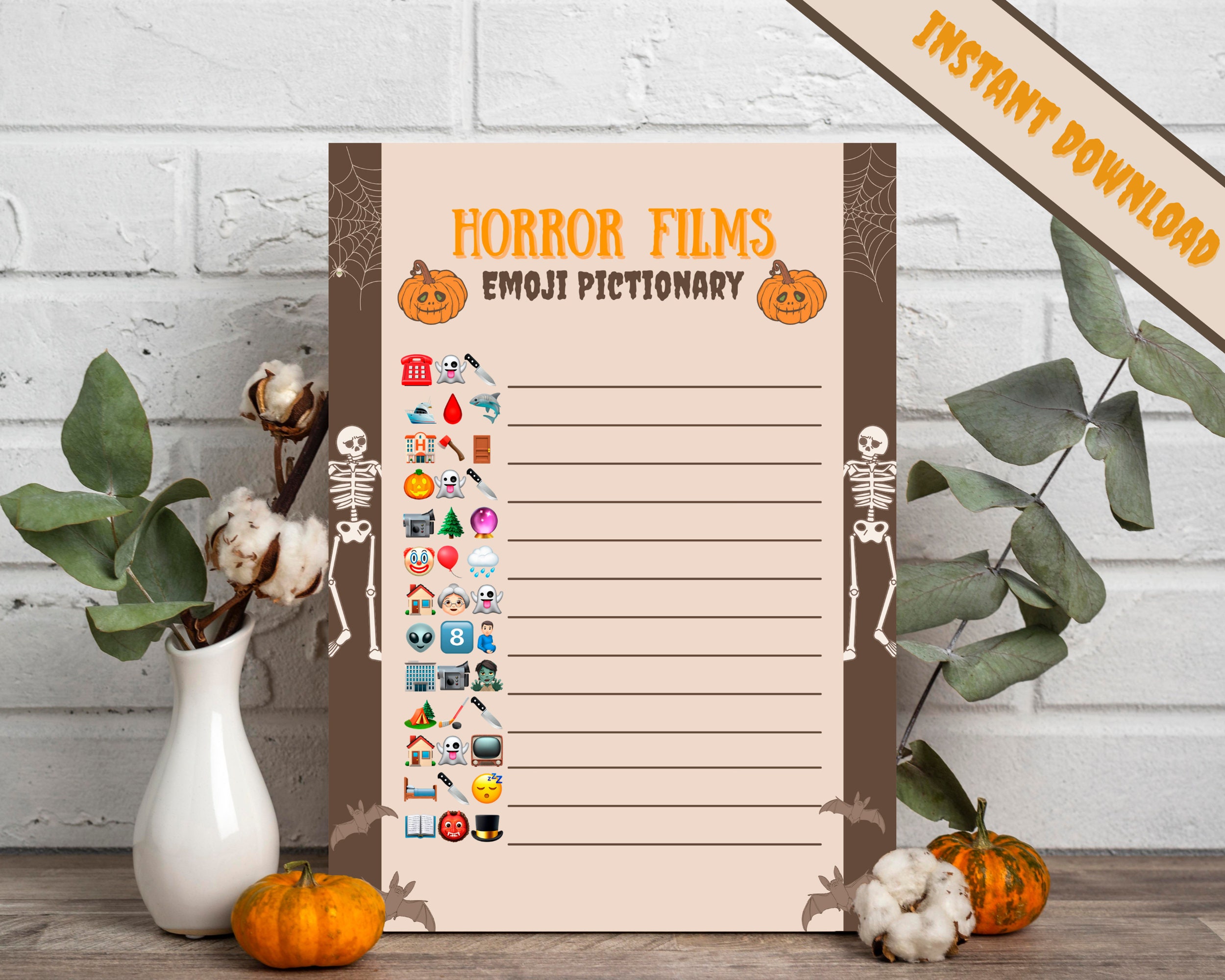 Horror Films Emoji Game, Printable Halloween Game, Adult Party Games ...
