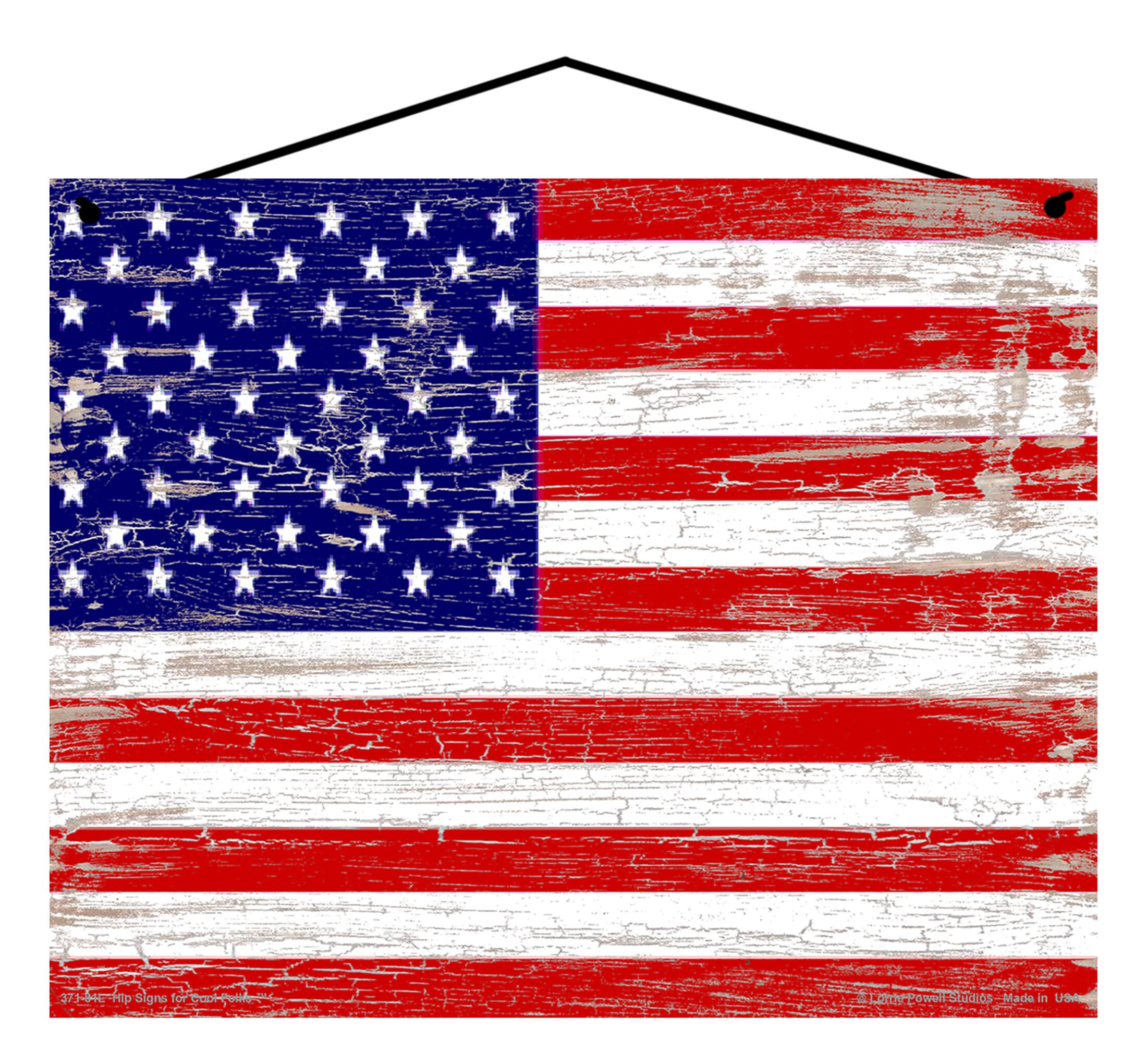 Vintage Style American Flag Sign for Indoors - Hanging Wall Art Home ...