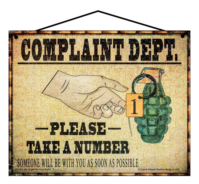 Complaint Department Sign Please Take A Number - Funny Office Business ...