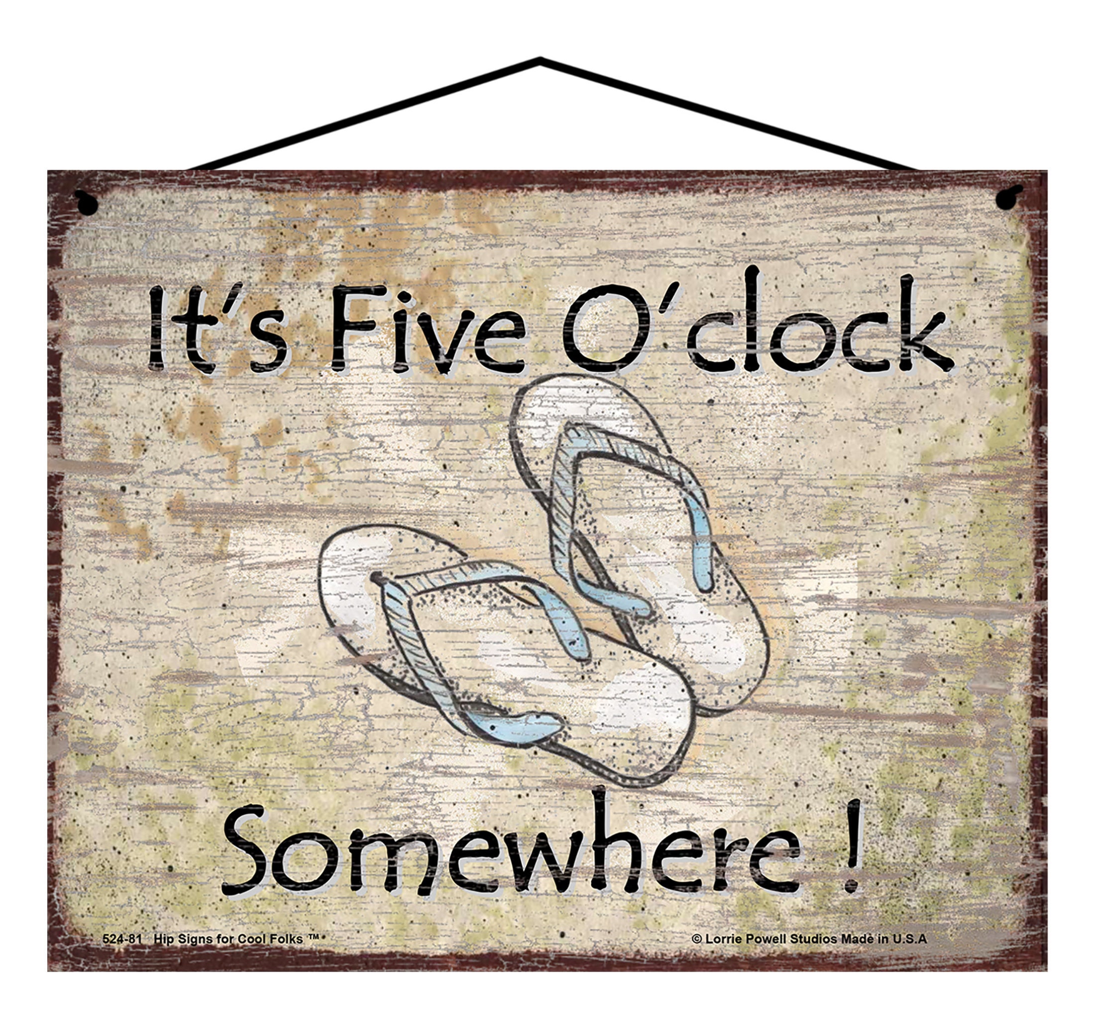 Beach Themed Sign It's Five O'clock Somewhere With Flip Flops Vintage ...