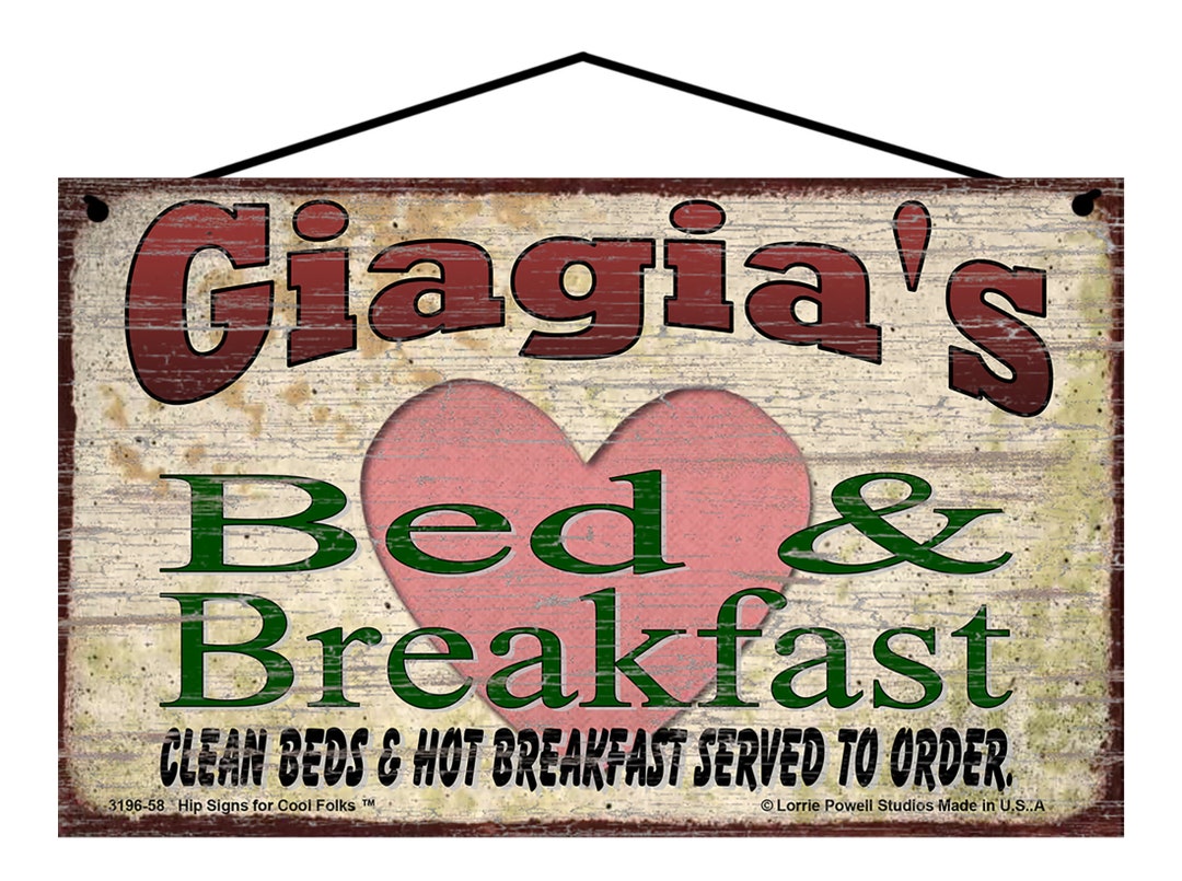Giagia's Bed and Breakfast Sign - Vintage Style Rustic Home Kitchen or ...