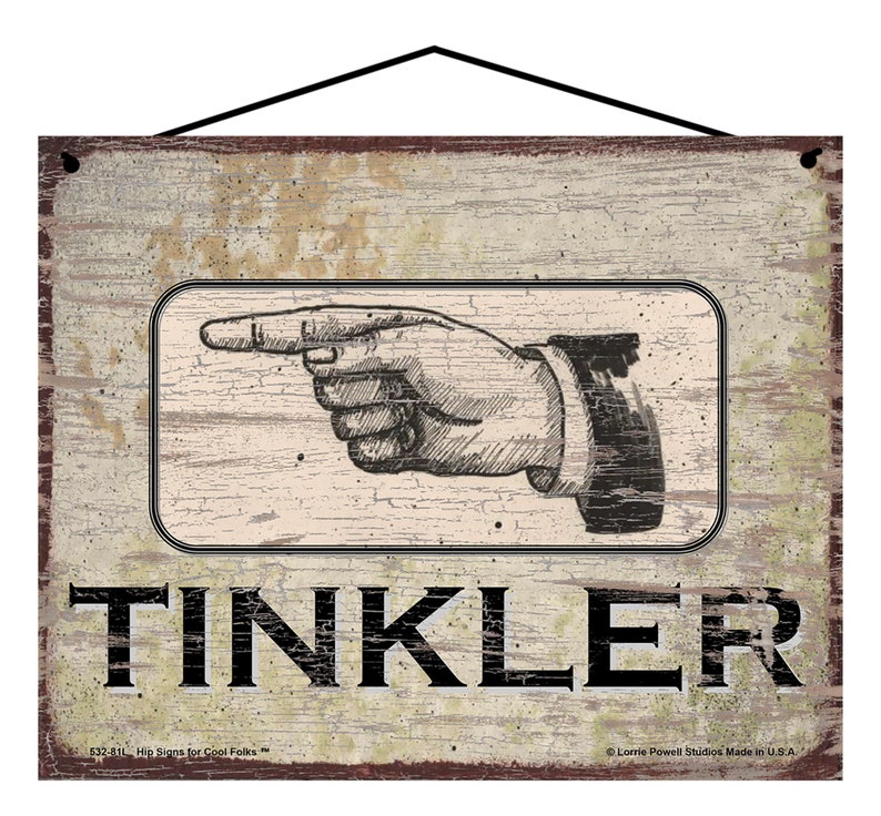 Vintage Style Bathroom Sign - Tinkler - Hand Pointing to the LEFT ...
