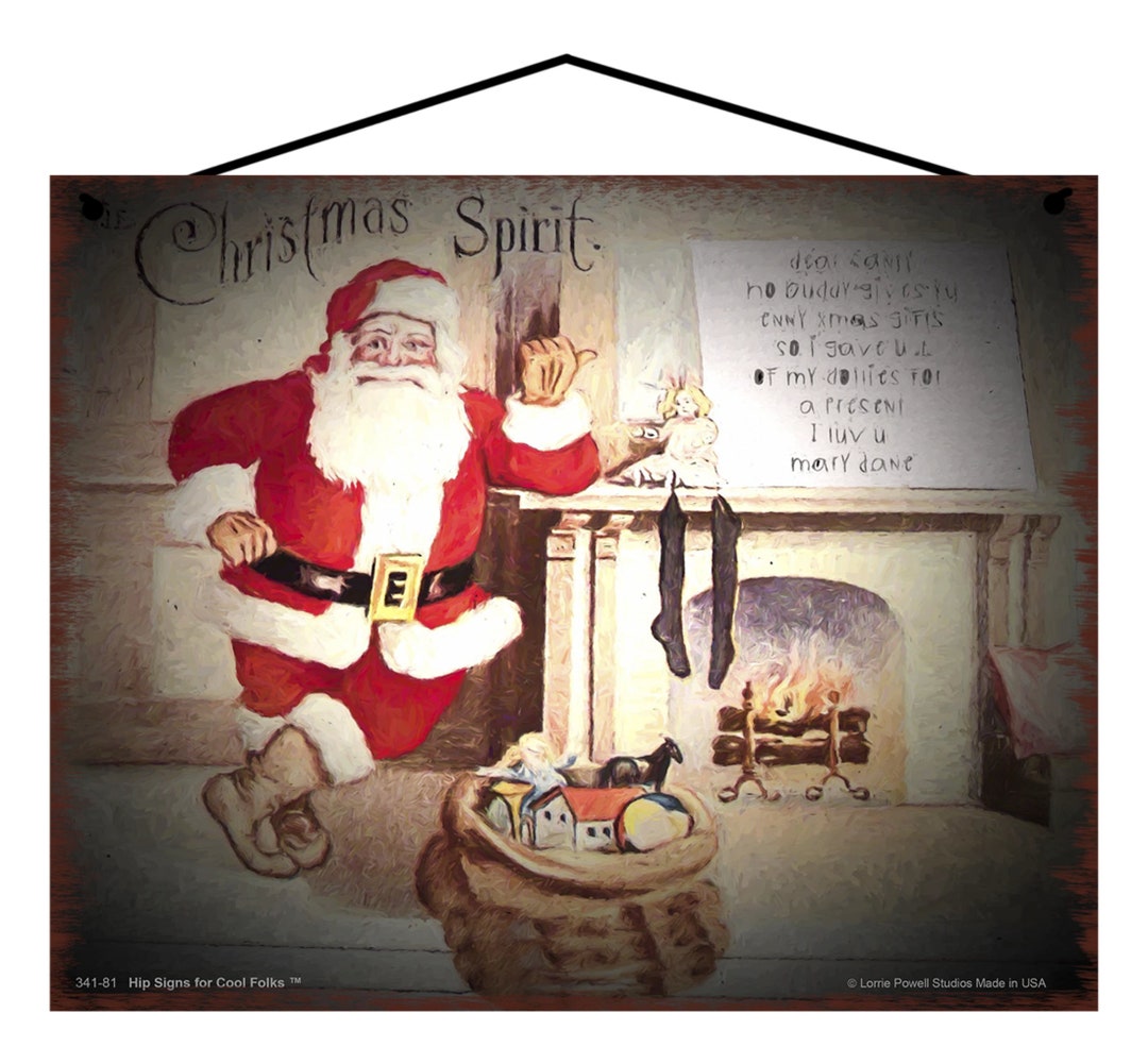 Christmas Spirit Sign - Vintage Style Classic Santa Claus - Festive ...