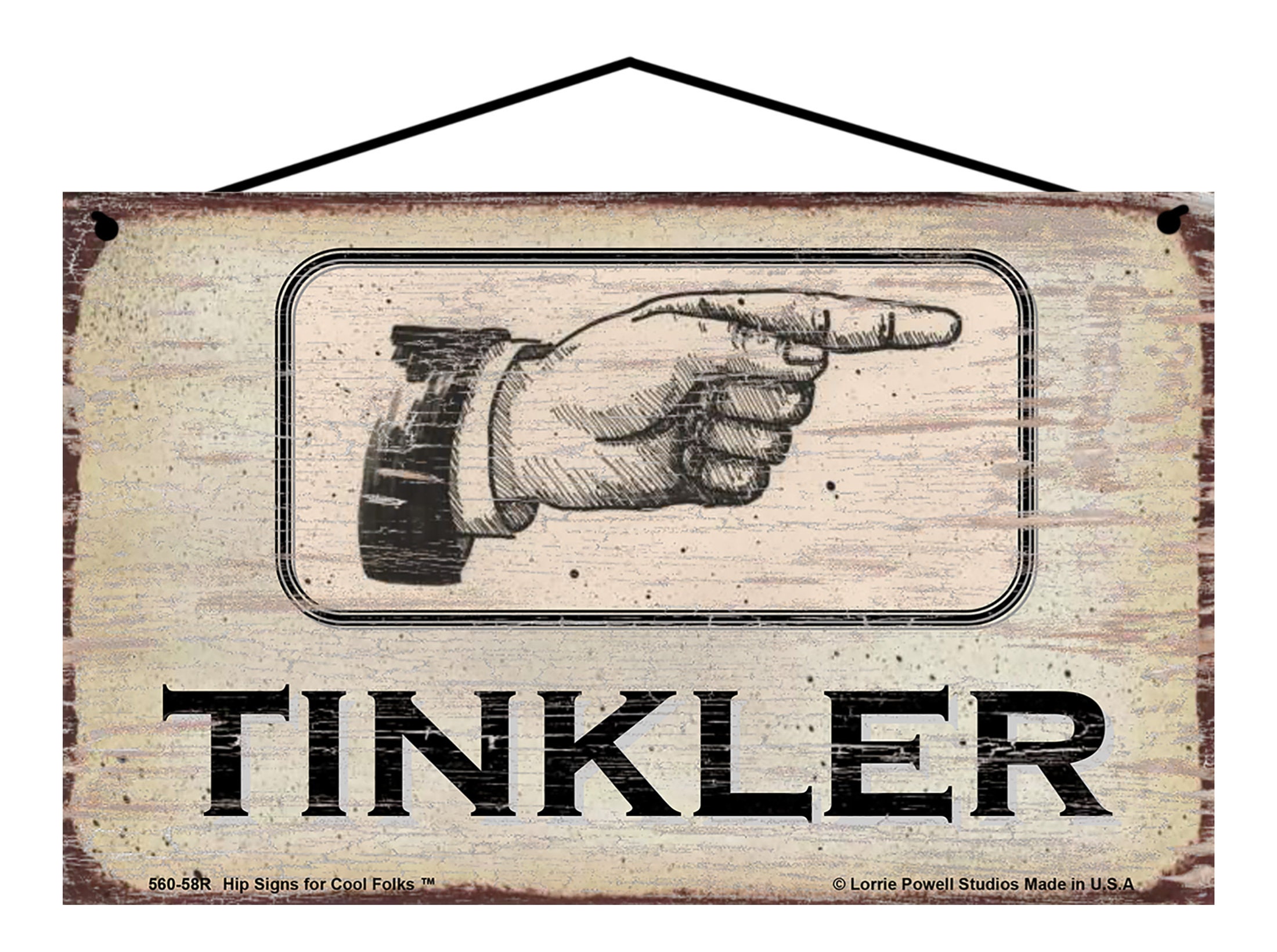 Vintage Style Bathroom Sign - Tinkler - Hand Pointing to the RIGHT ...