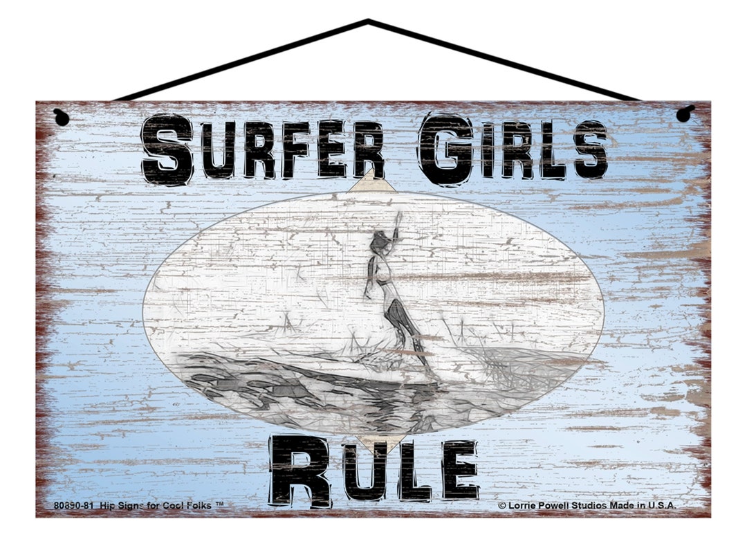 Surfer Girls Rule Sign - Vintage Style Surfing Themed Home Decor for ...