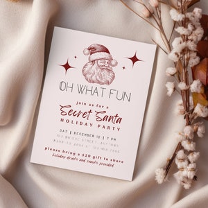 Secret Santa Holiday Party Invitation Template, Oh What Fun Retro ...