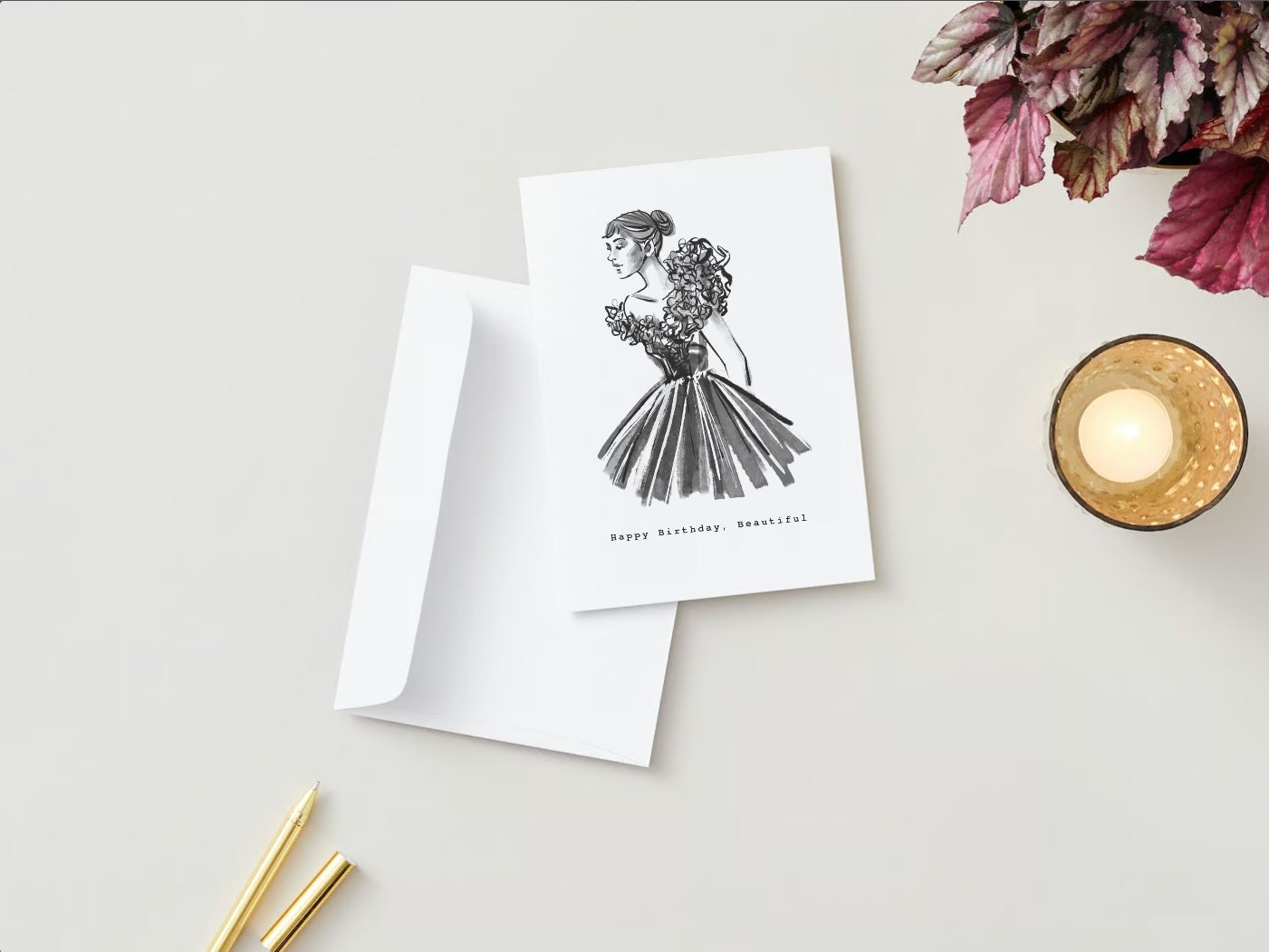 Happy Birthday Beautiful Printable Greeting Card, Black & White Vintage ...