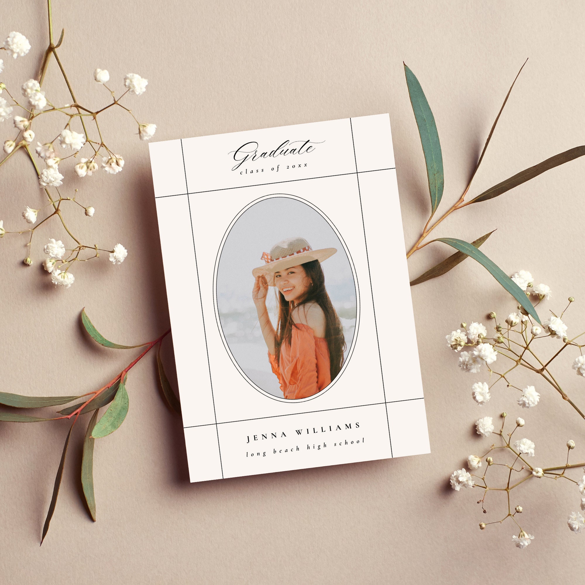 Classy Graduation Party Invitation Template, Modern Minimalist Oval ...