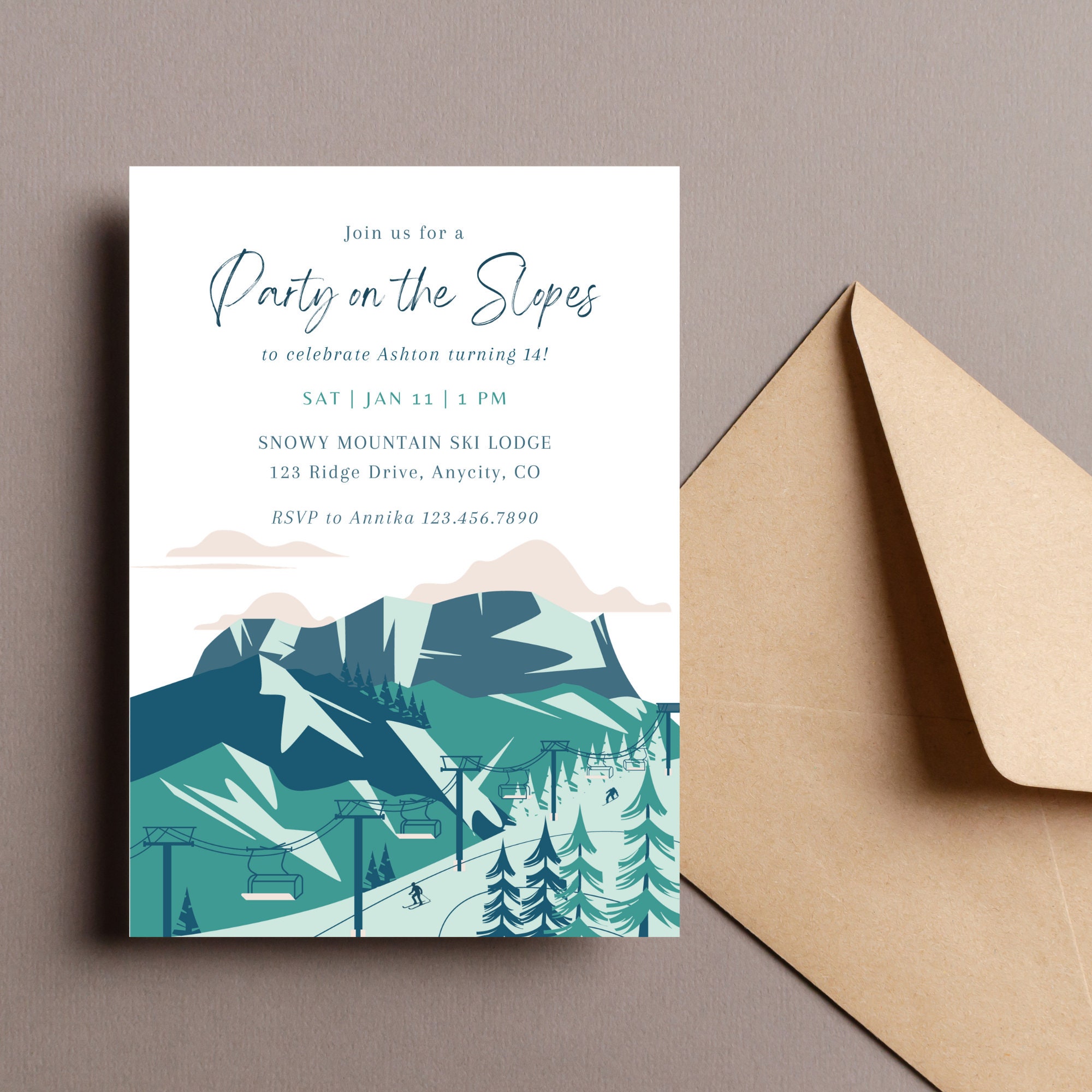 Party on the Slopes Birthday Party Invitation Template, Skiing ...