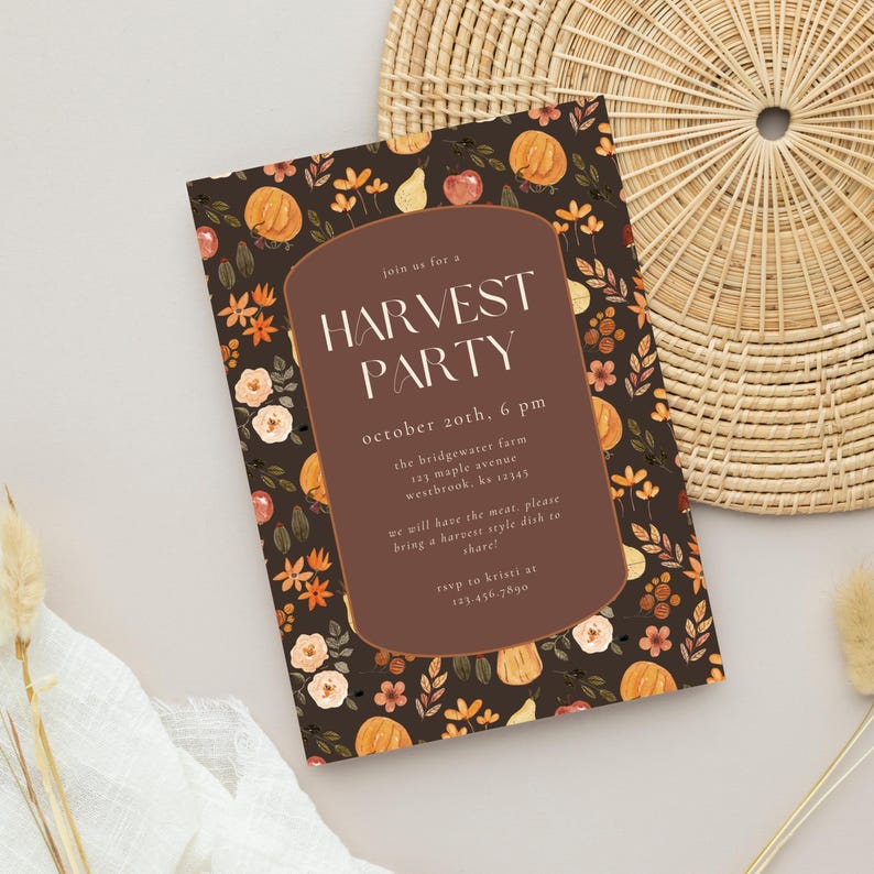 Fall Harvest Party Invitation Template, Autumn Farm Party, Modern ...