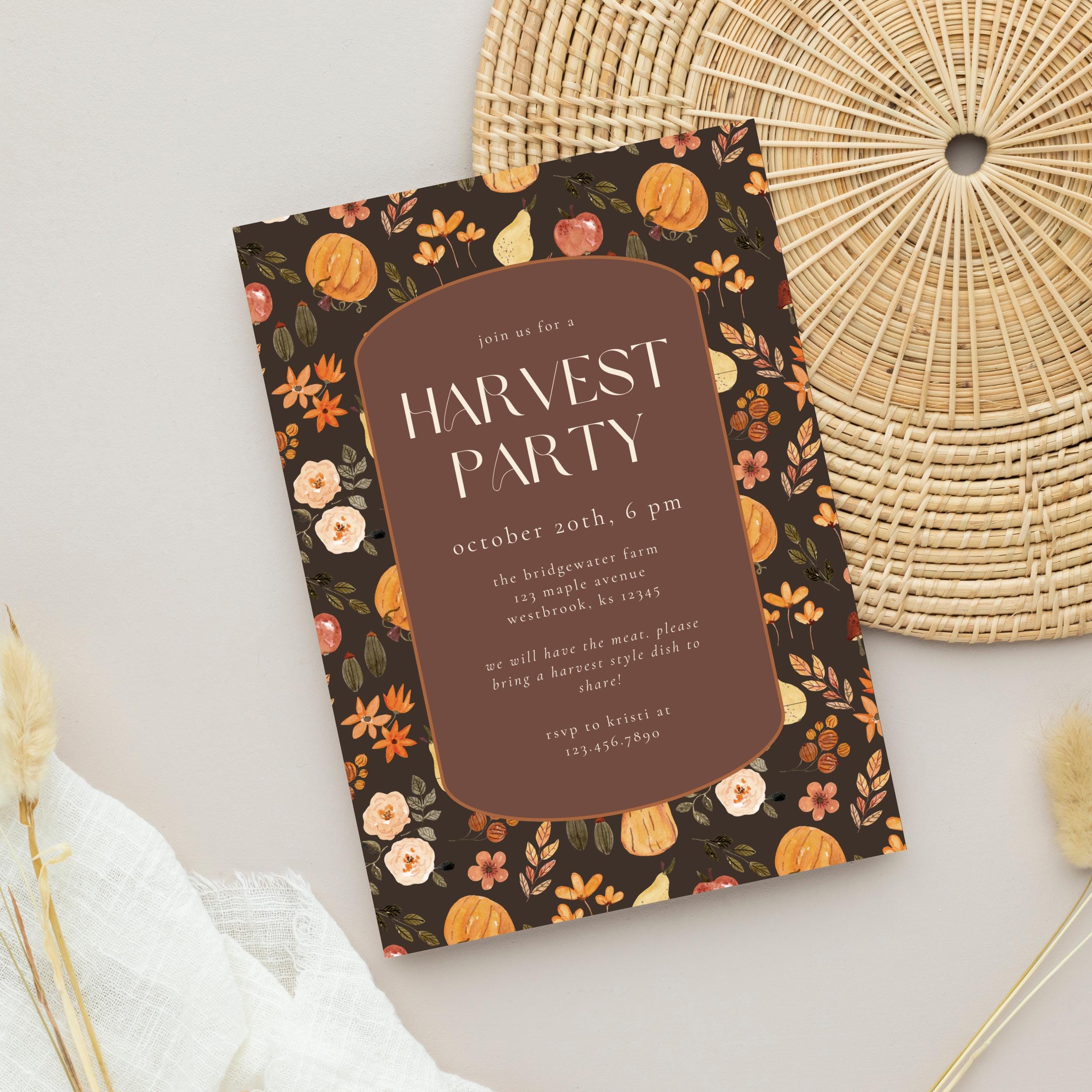 Fall Harvest Party Invitation Template, Autumn Farm Party, Modern ...