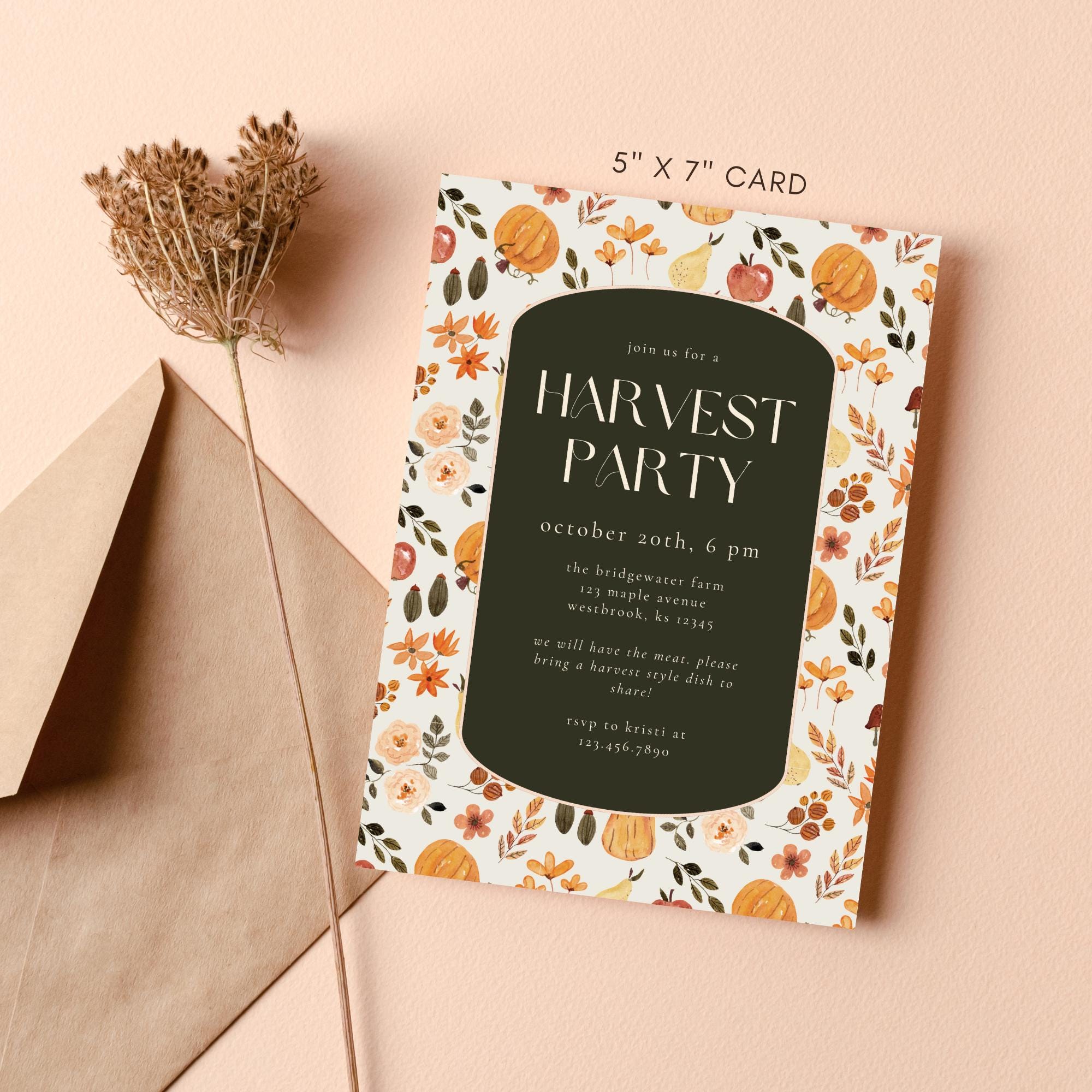 Fall Harvest Party Invitation Template, Autumn Farm Party, Modern ...