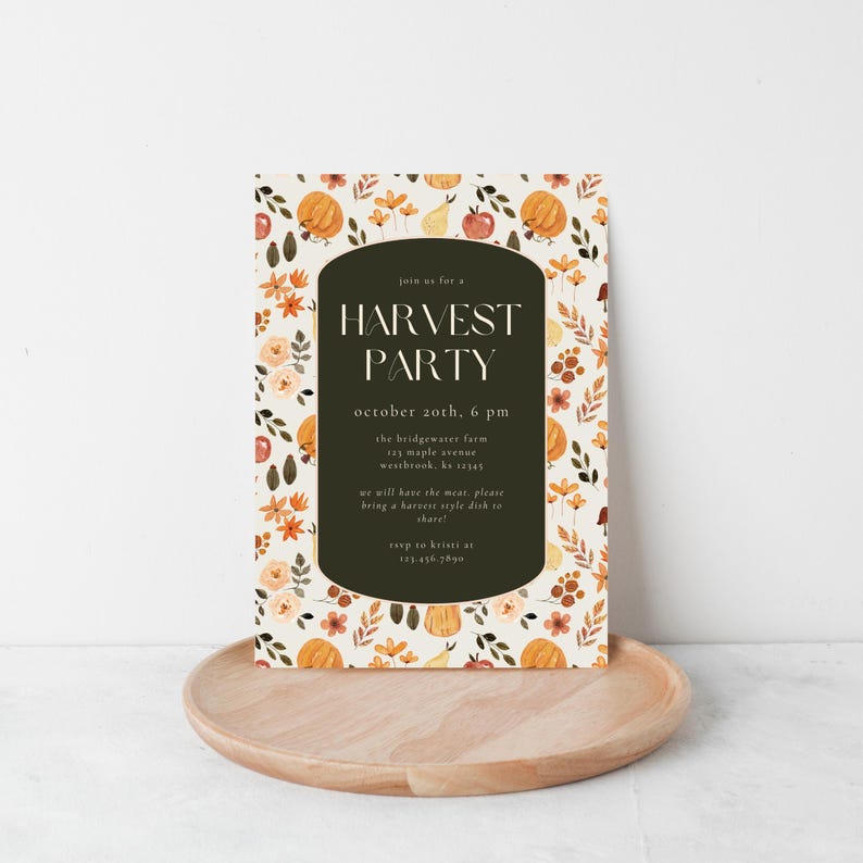 Fall Harvest Party Invitation Template, Autumn Farm Party, Modern ...