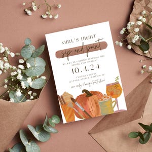 Sip and Paint Girl's Night Invitation Template, Fun Pumpkin Painting ...