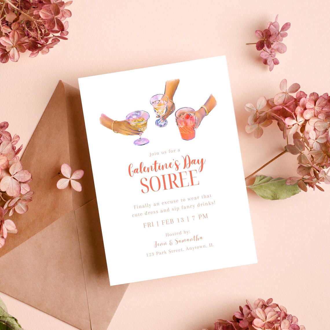Galentine's Day Soiree Invitation Template, Dressed up Evening Party ...