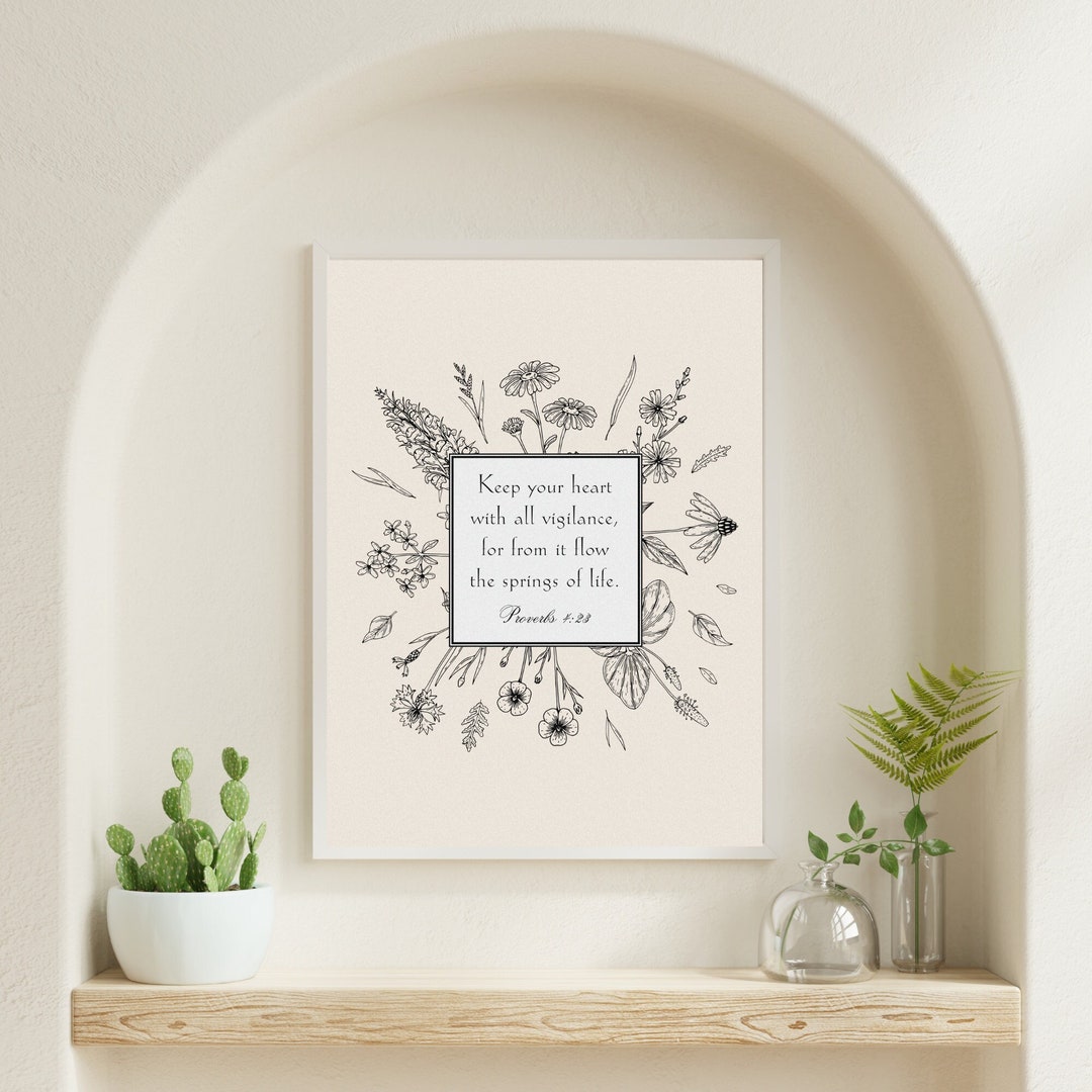 Bible Verse Printable Wall Art, Proverbs 4:23 Keep Your Heart With All ...