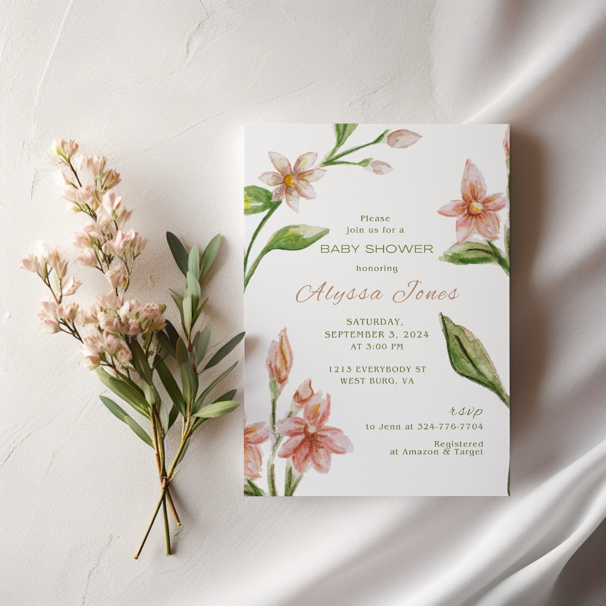 Floral Border Baby Shower Invitation Customizable Template - Etsy