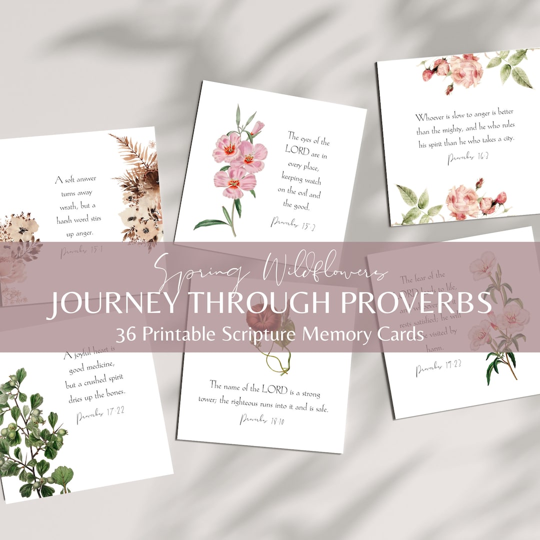 Journey Through Proverbs Scripture Memory 36 Printable Cards, Spring ...
