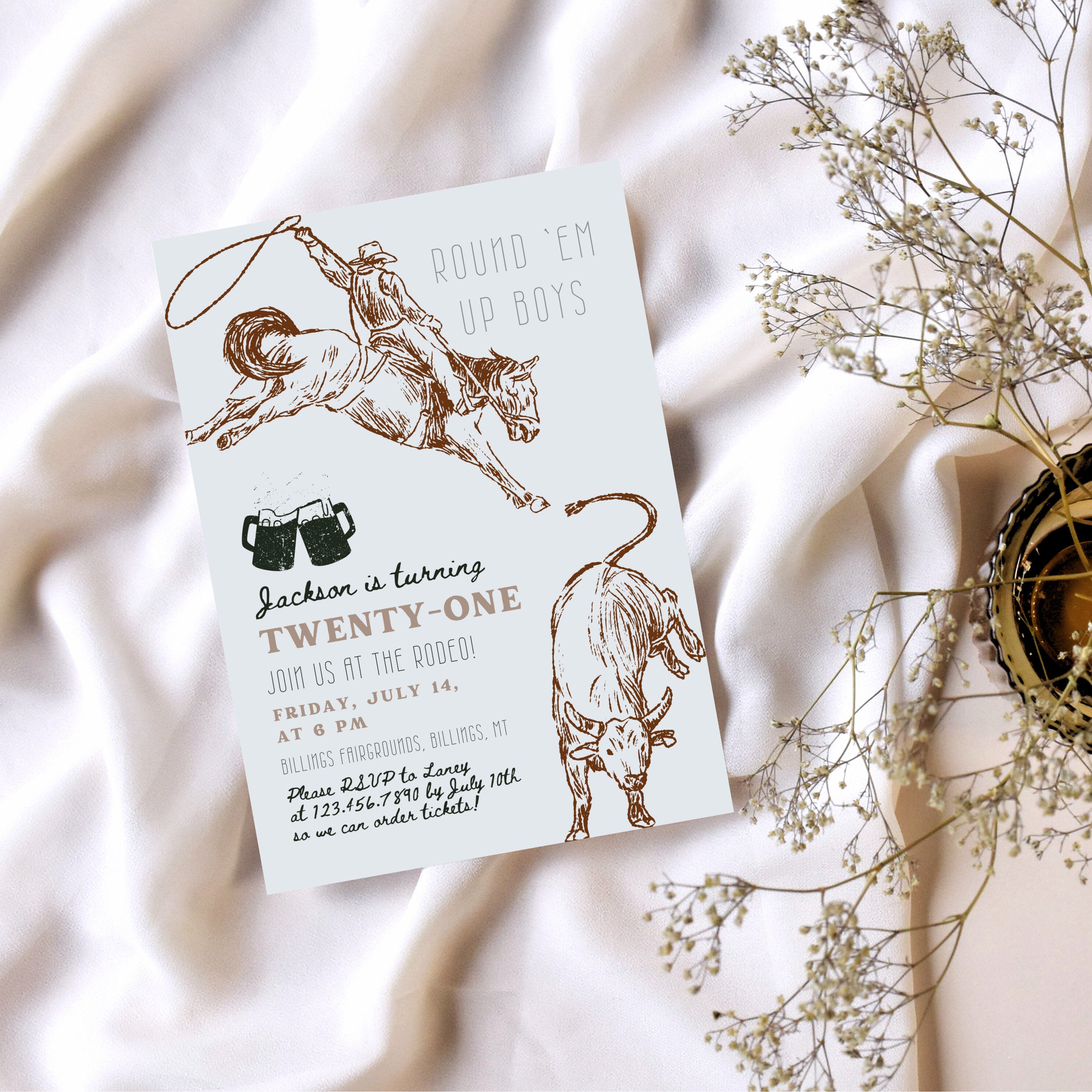 Cowboy Rodeo Round up 21st Birthday Party Invitation Template, Cowboy ...