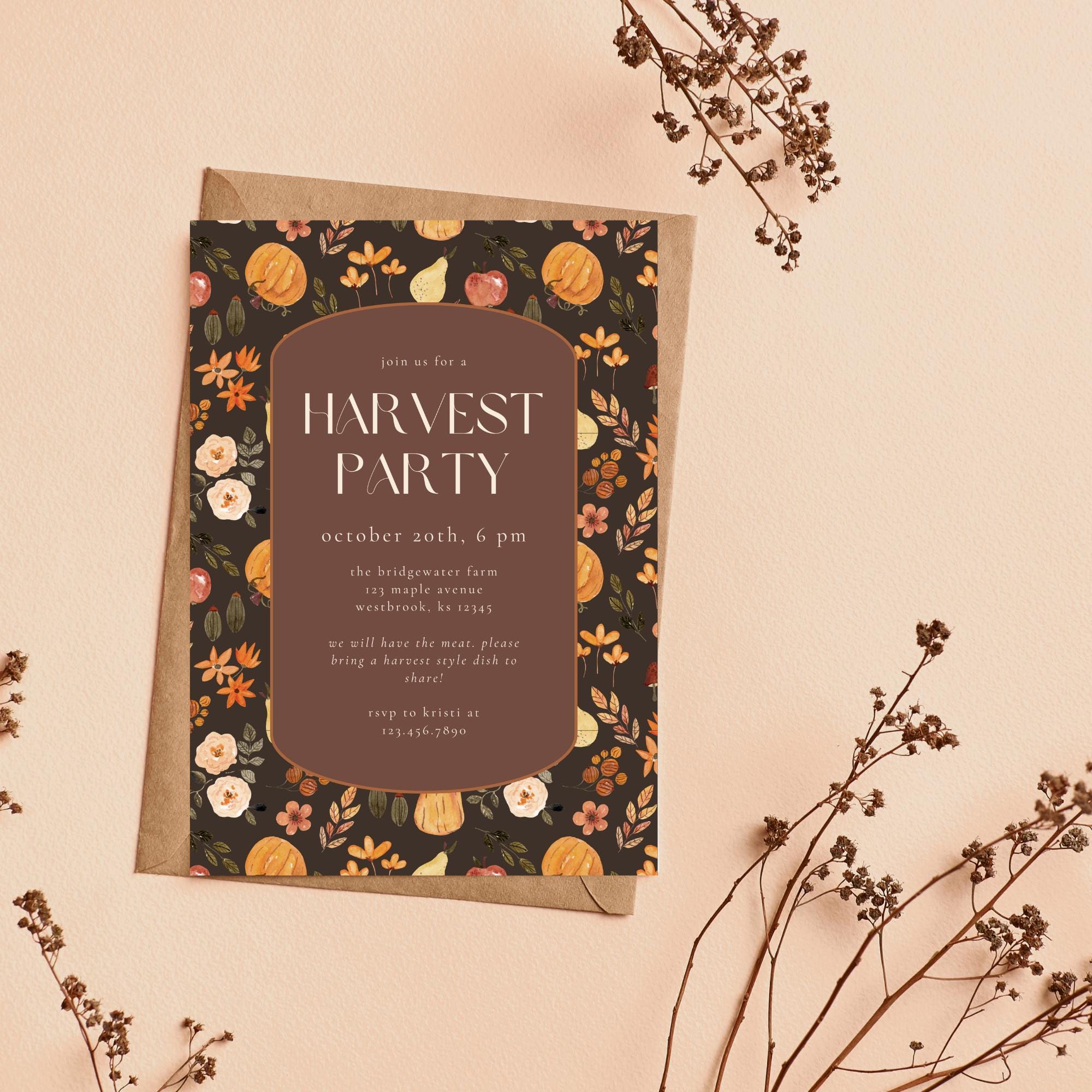 Fall Harvest Party Invitation Template, Autumn Farm Party, Modern ...