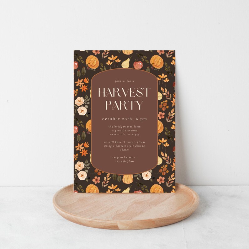 Fall Harvest Party Invitation Template, Autumn Farm Party, Modern ...