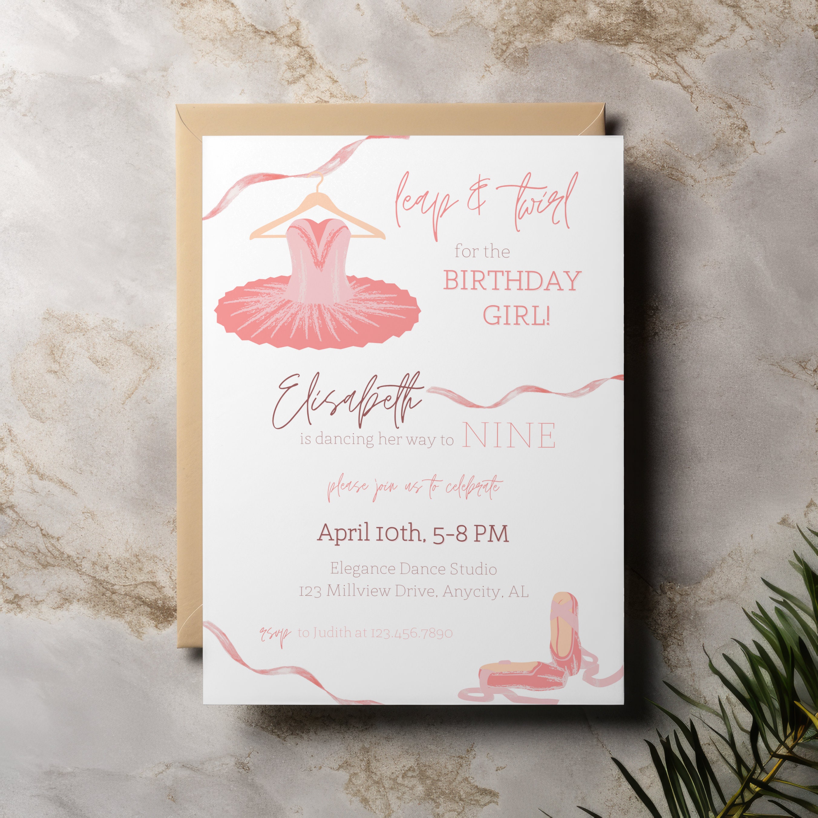 Ballerina Birthday Party Invitation Template Pink Ballet Leap - Etsy