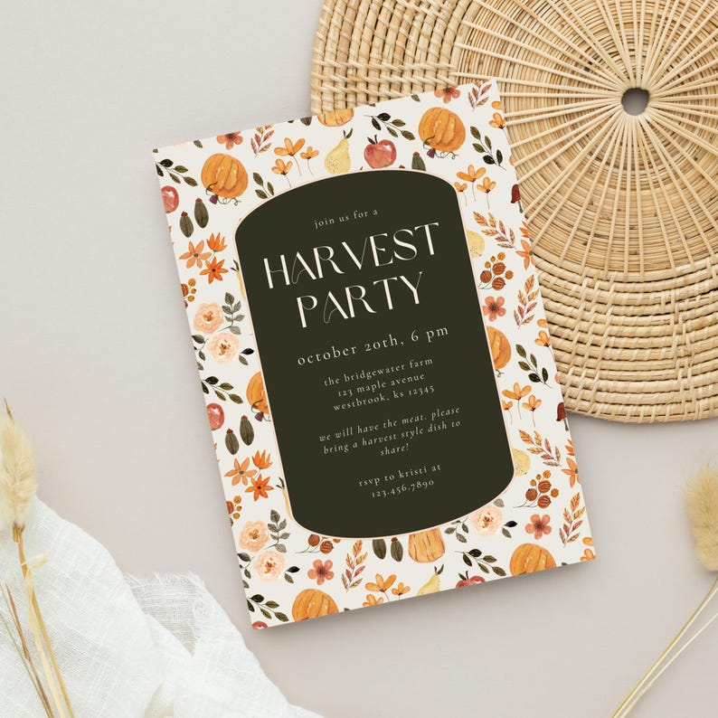 Fall Harvest Party Invitation Template, Autumn Farm Party, Modern ...