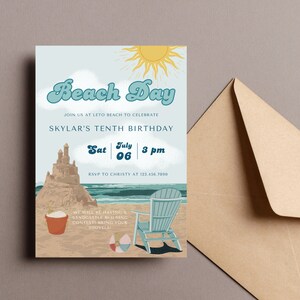 Beach Day Sandcastle Contest Birthday Party Invitation Template ...