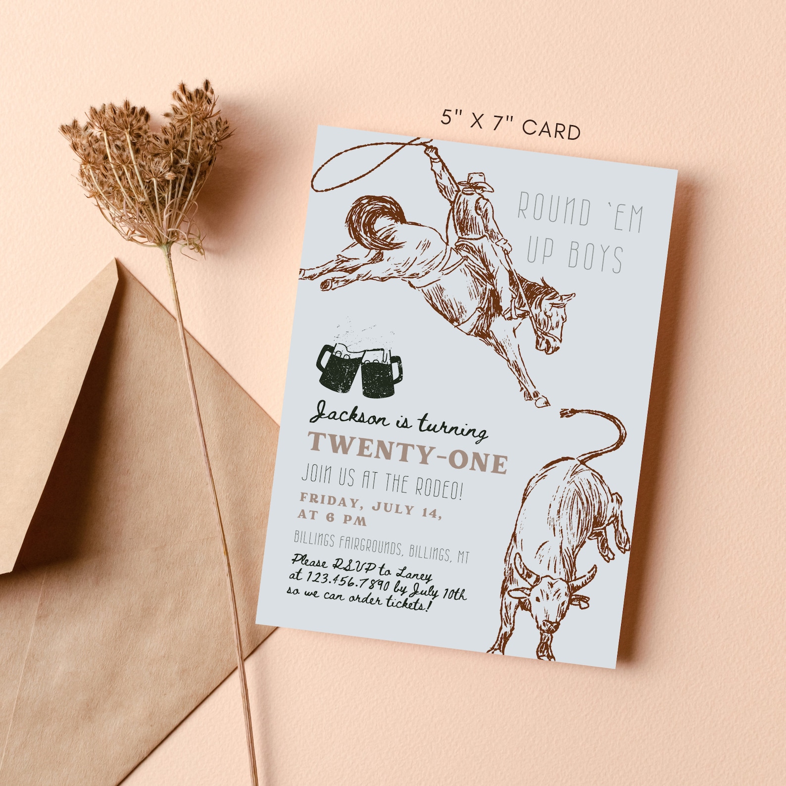Cowboy Rodeo Round up 21st Birthday Party Invitation Template, Cowboy ...