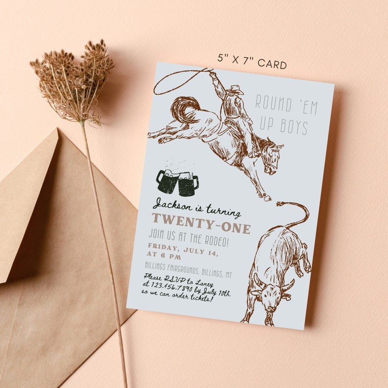 Cowboy Rodeo Round up 21st Birthday Party Invitation Template, Cowboy ...