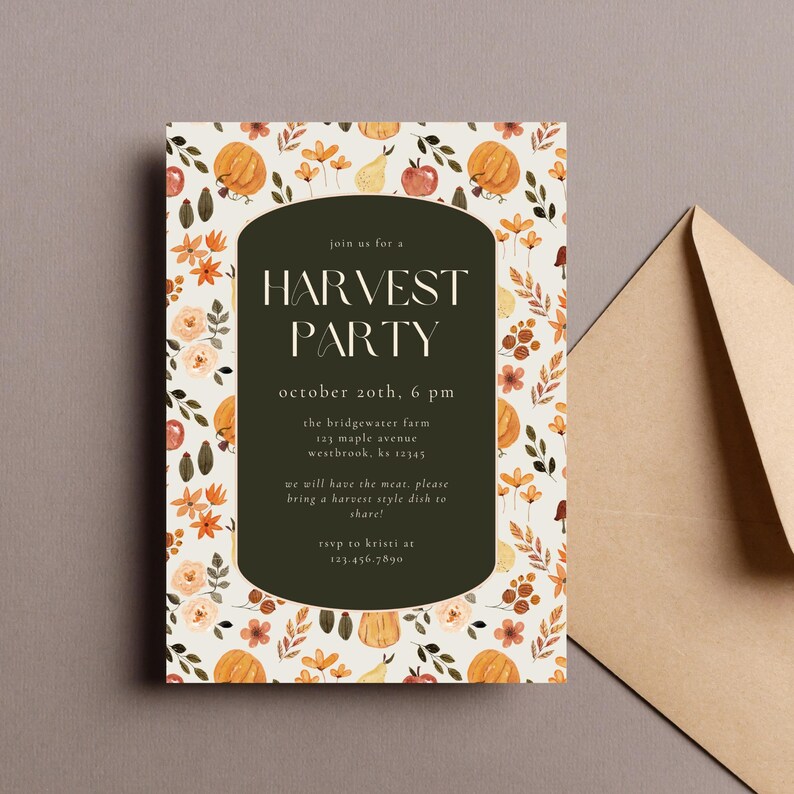 Fall Harvest Party Invitation Template, Autumn Farm Party, Modern ...