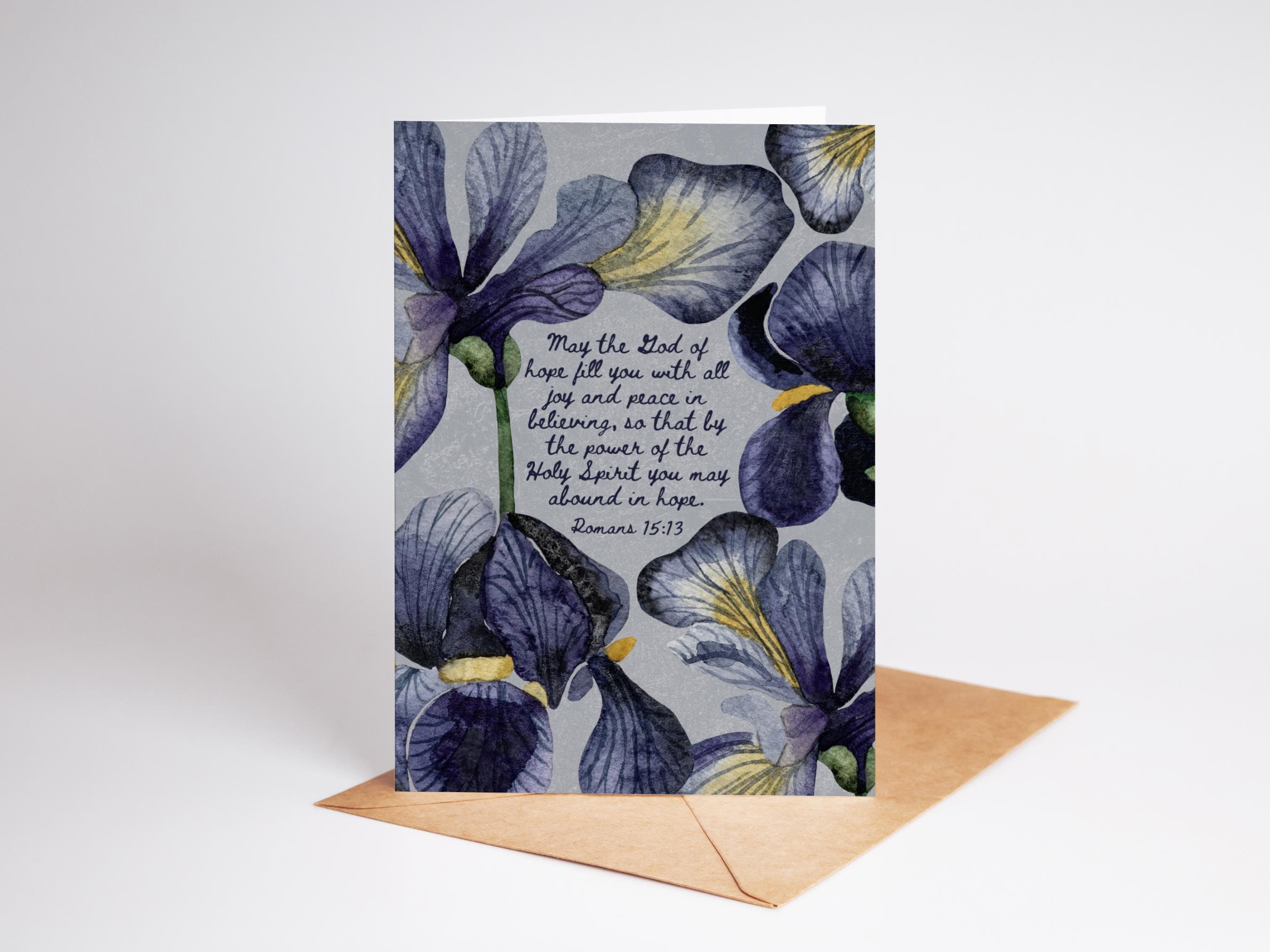 May the God of Hope Printable Card, Iris Floral Romans 15:13 Bible ...