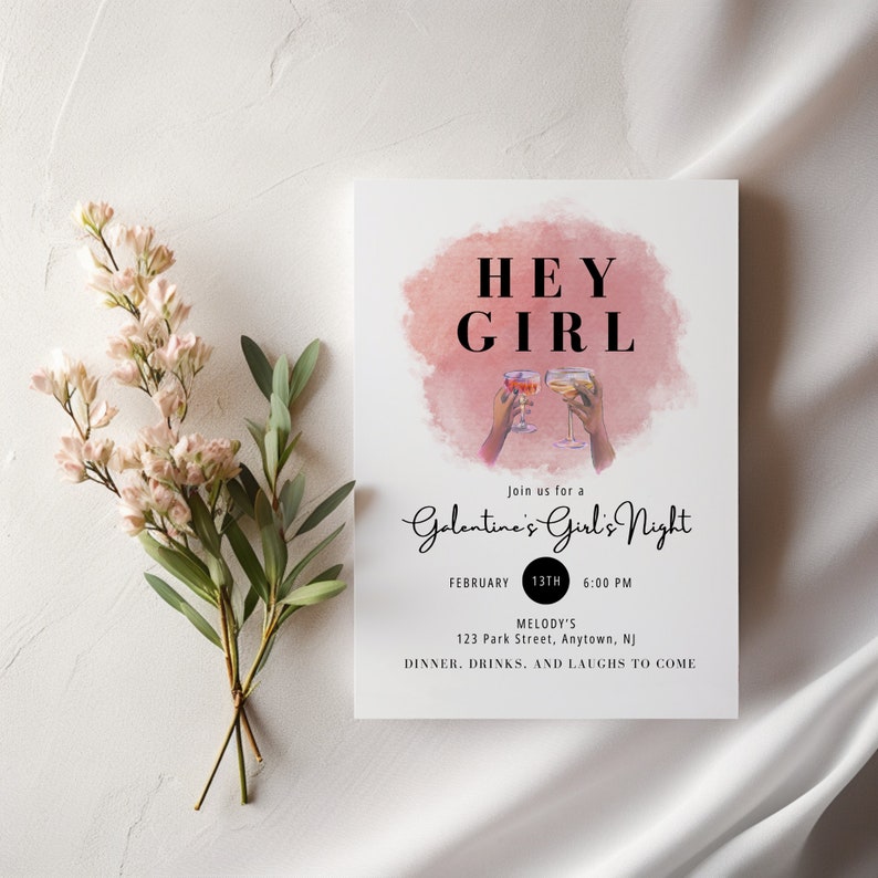 Hey Girl Girl's Night Galentine's Invitation Template, Fun Holiday ...