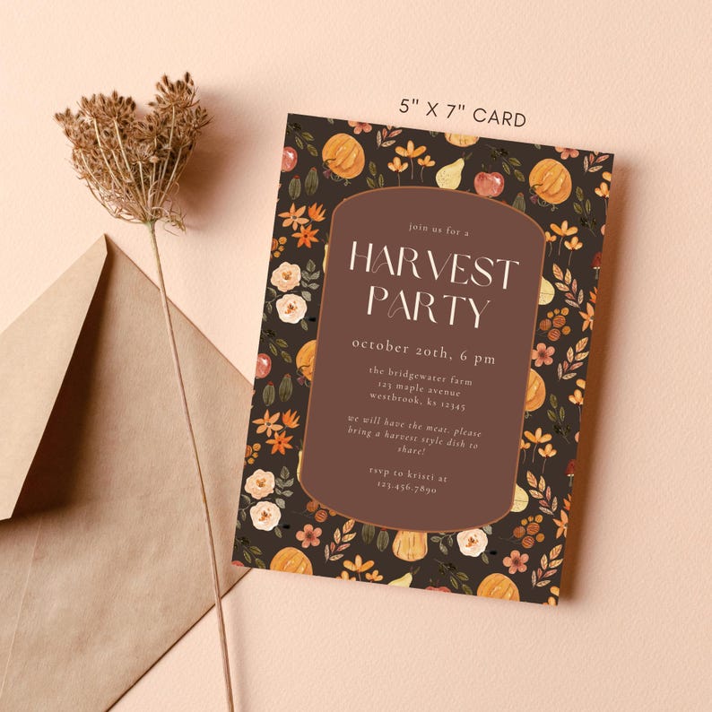 Fall Harvest Party Invitation Template, Autumn Farm Party, Modern ...