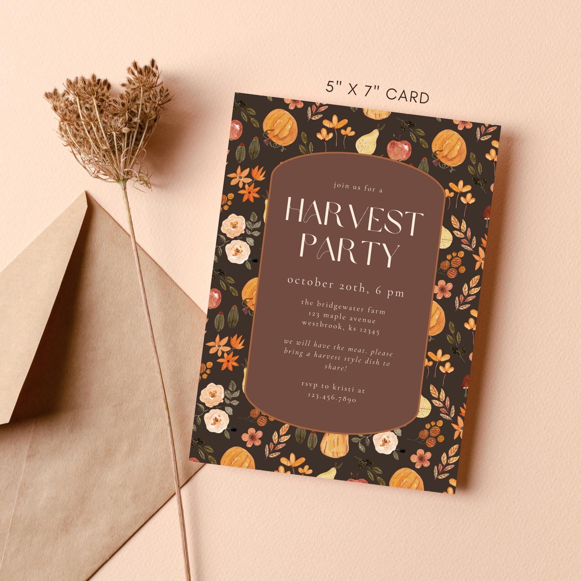 Fall Harvest Party Invitation Template, Autumn Farm Party, Modern ...