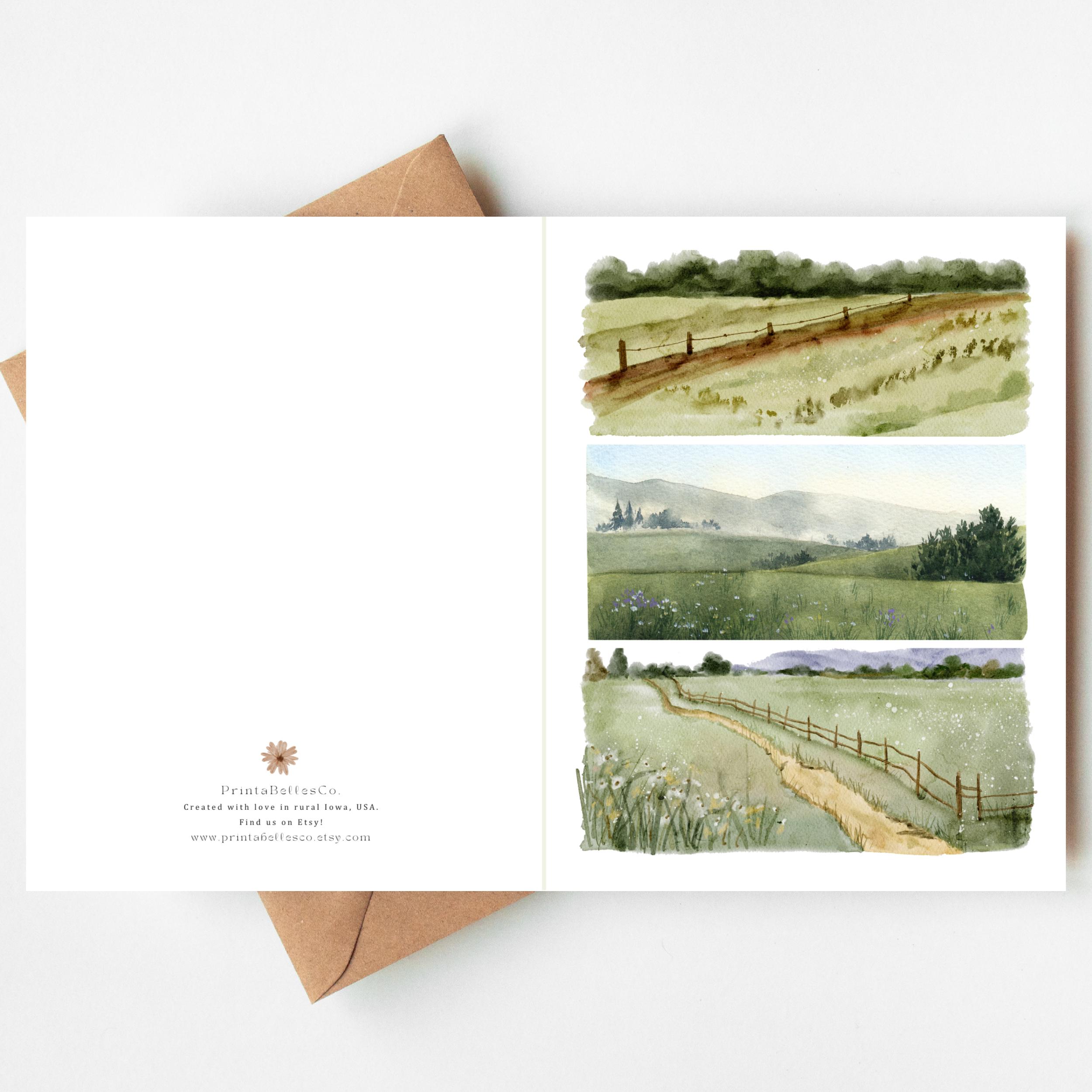Watercolor Landscapes Printable Folded Card, Painted Nature Artwork ...