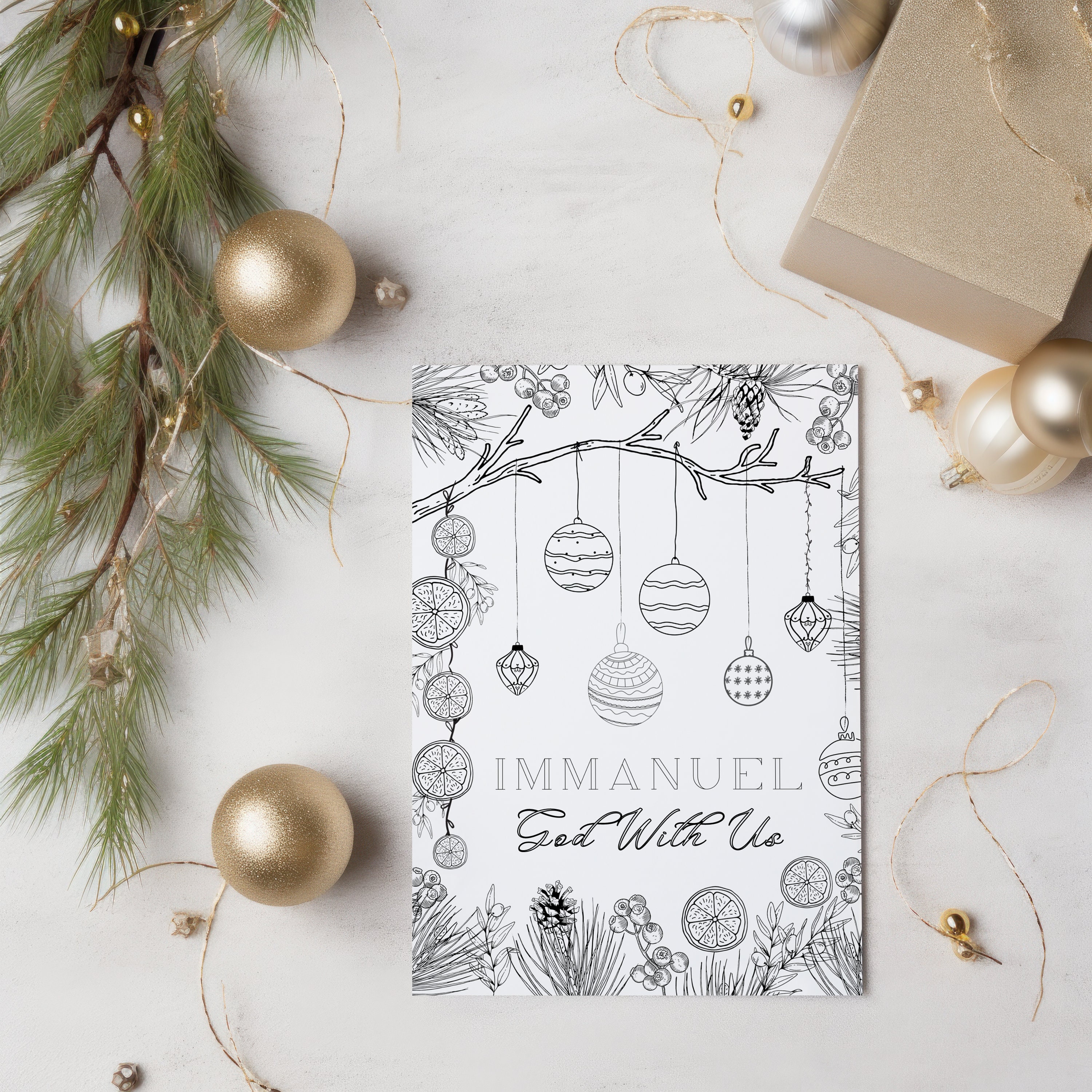 Christian Christmas Adult Coloring Page, Immanuel God With Us 5 X 7 ...