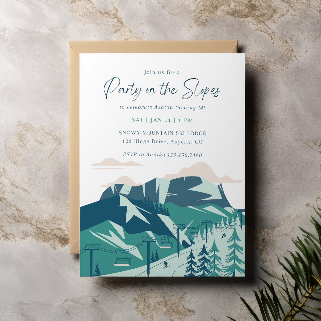 Party on the Slopes Birthday Party Invitation Template, Skiing ...