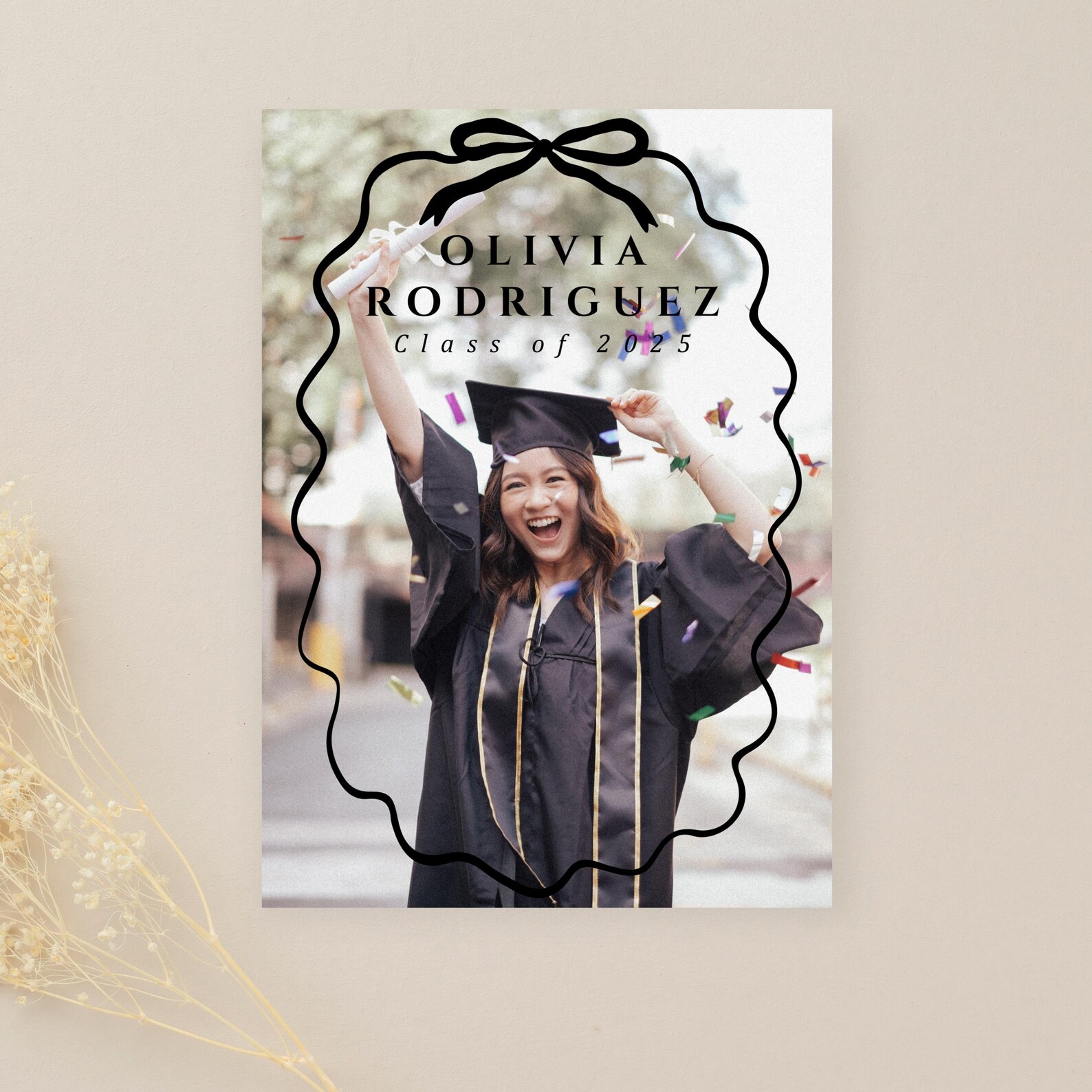 Ribbon Photo Graduation Party Invite Editable Template Neutral Black ...